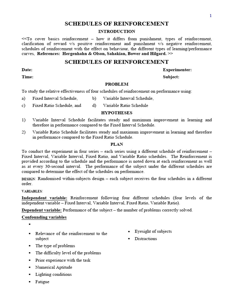Effectiveness of Reinforcement Schedules | PDF | Reinforcement | Experiment