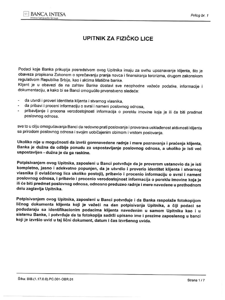 KYC Popunjen Upitnik 2 PDF | PDF