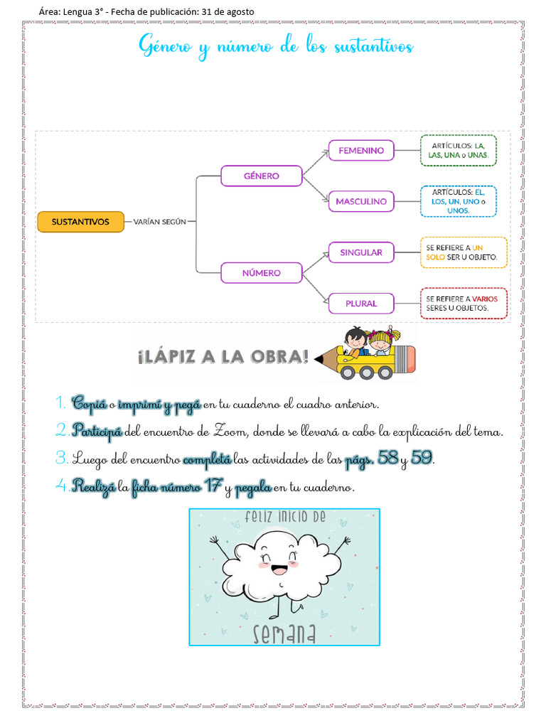5 3° LENGUA 31-08 Género y Número de Los Sustantivos | PDF