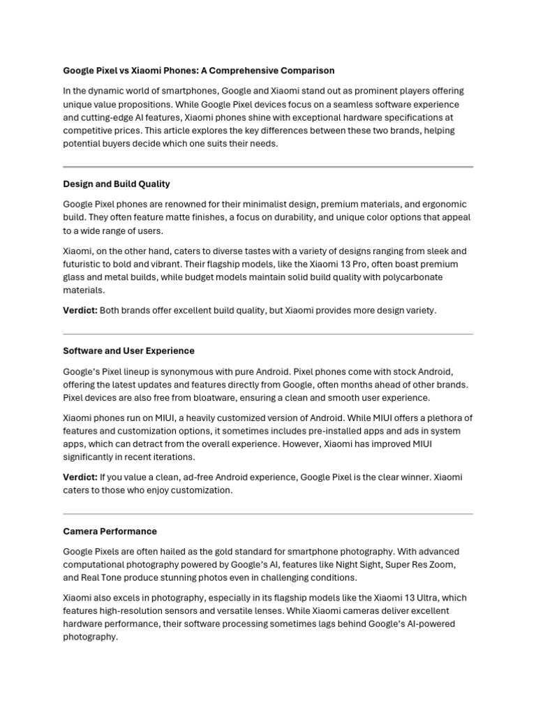 Google Pixel Vs Xiaomi Phones - A GPT Analysis | PDF | Xiaomi | Android ...