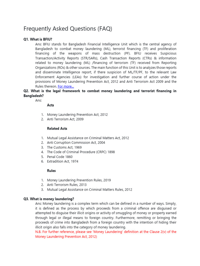 BFIU Circulars: Key FAQs Explained | PDF | International Sanctions ...