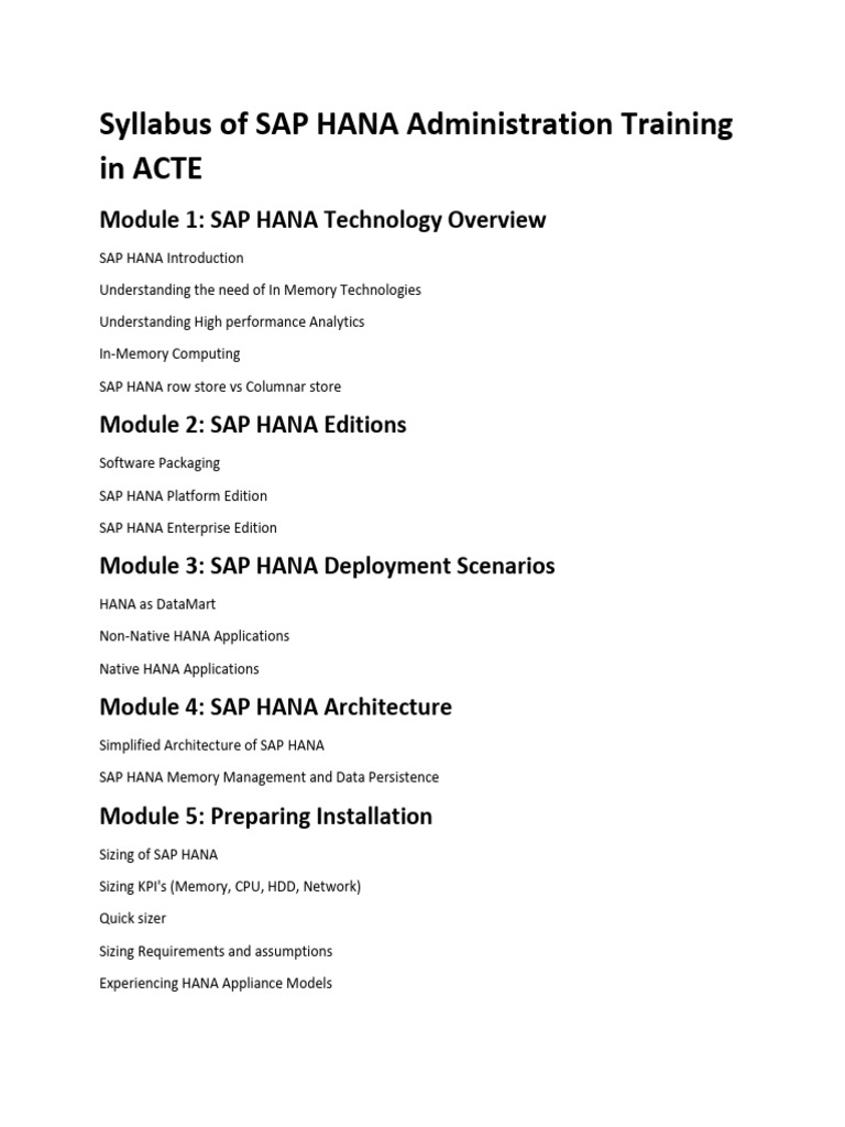 Syllabus of SAP HANA Administration Training in ACTE | PDF | Databases ...