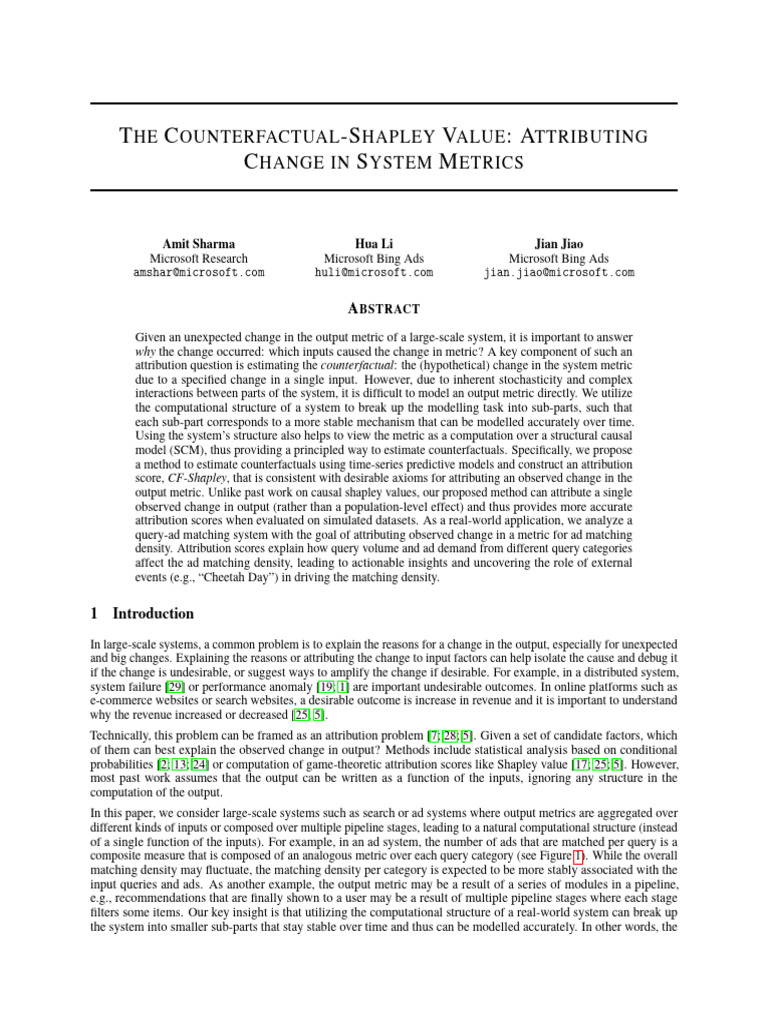 The Counterfactual-Shapley Value - Attributing Change in System Metrics | PDF | Causality ...