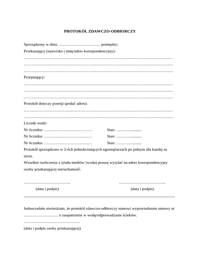 Protokol Zdawczo Odbiorczy | PDF