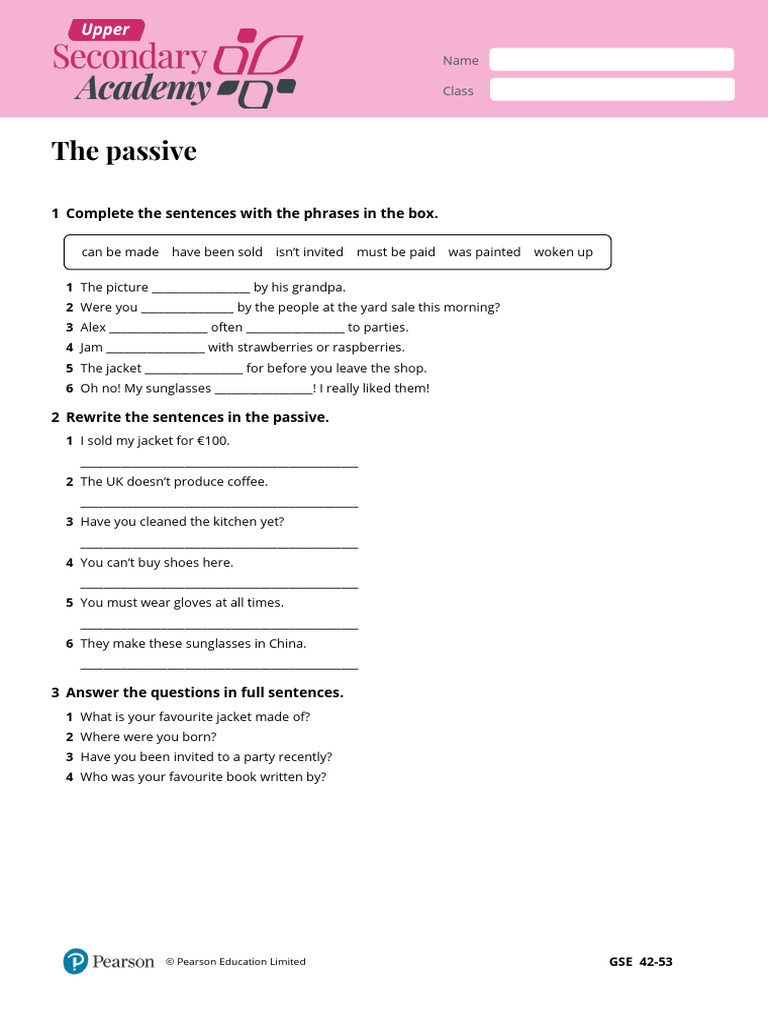 SecondaryAcademy_The_Passive_1_Worksheet | PDF