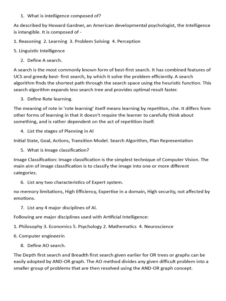 AI 2 Marks | PDF | Artificial Intelligence | Intelligence (AI) & Semantics