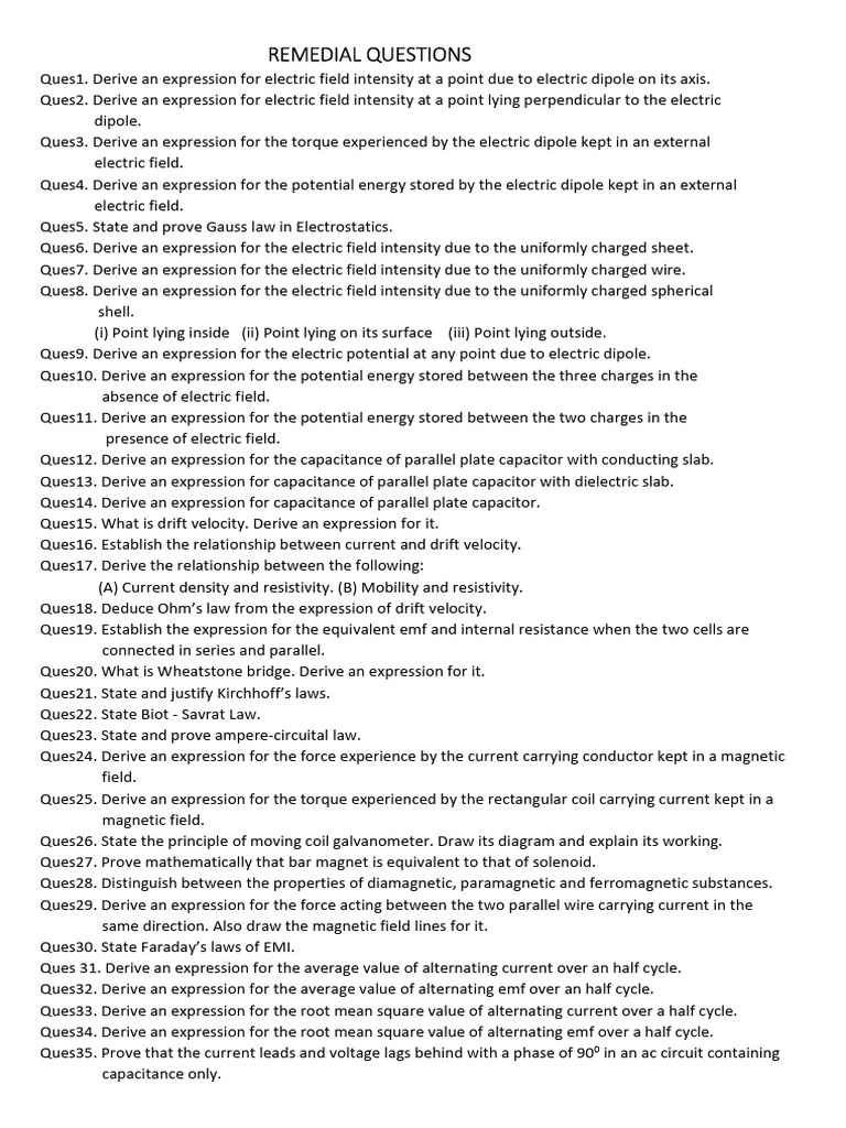 REMEDIAL_QUESTIONS_XII_PDF | PDF | P–N Junction | Capacitor
