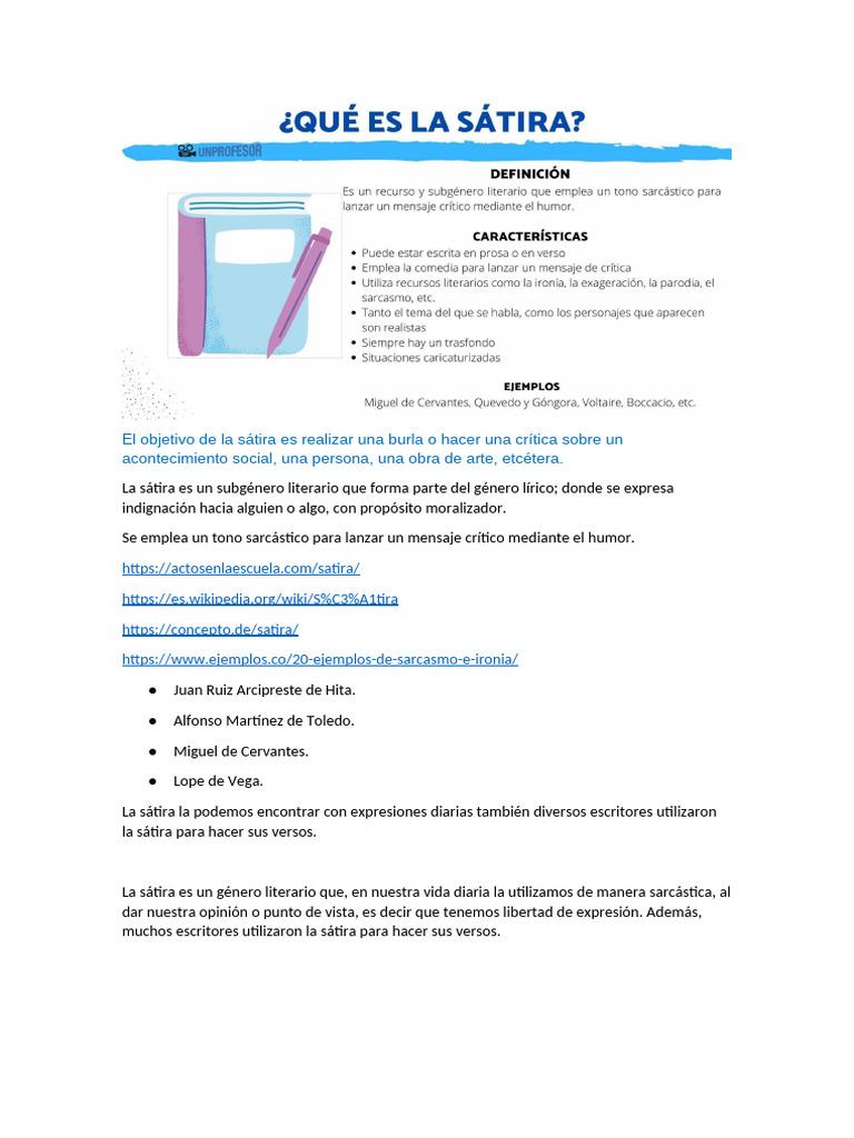 La sátira es un subgénero literario que forma parte del género lírico | PDF
