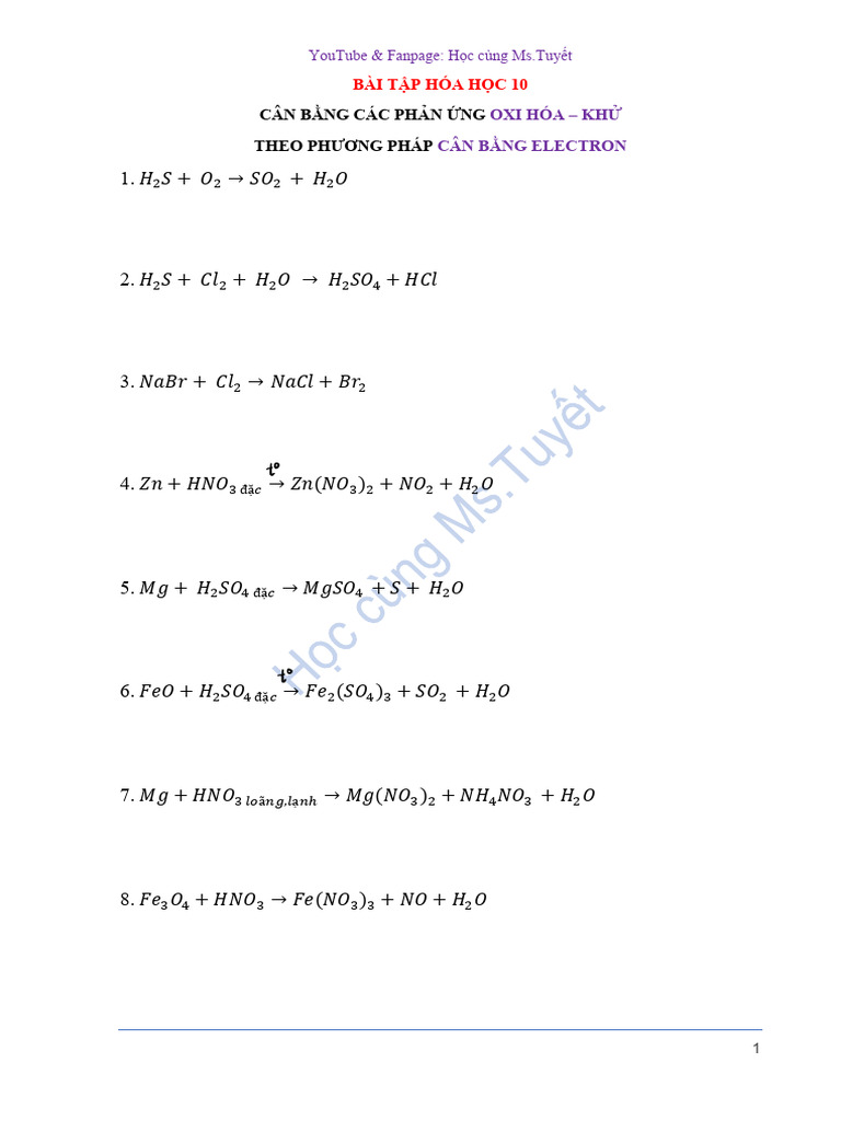 Hóa 10 - Chương 4. Cân Bằng Phản Ứng OXH - Khử Bằng PP Cân Bằng Electron | PDF