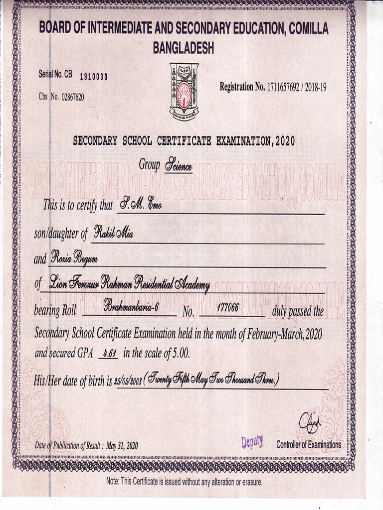 SSC Certificate | PDF