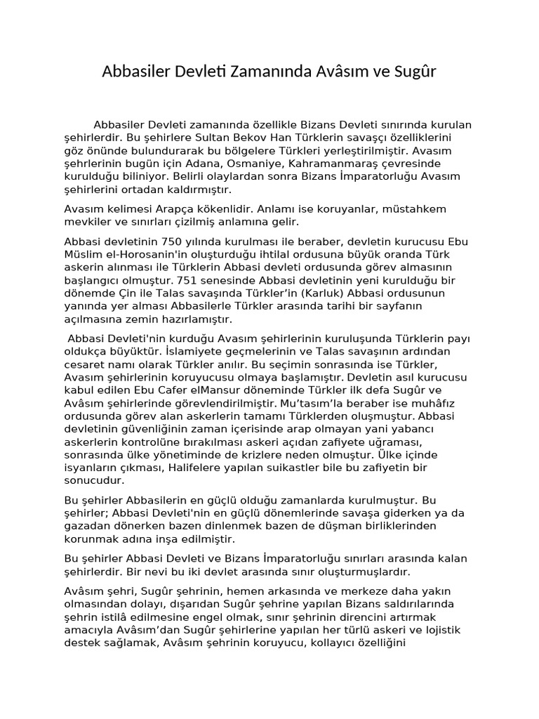 Abbasiler Devleti Zamanında Avâsım Ve Sugûr | PDF