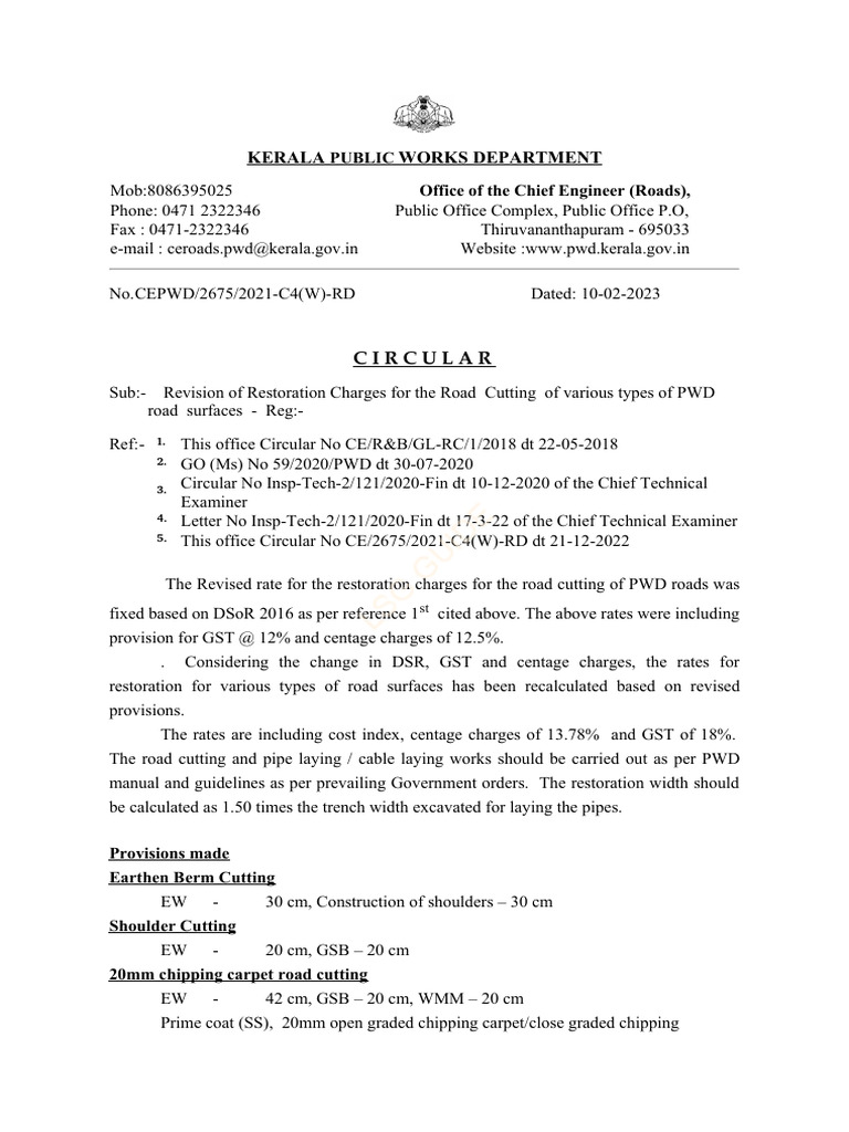 Revised PWD Road Restoration Rates | PDF | Building Materials | Materials