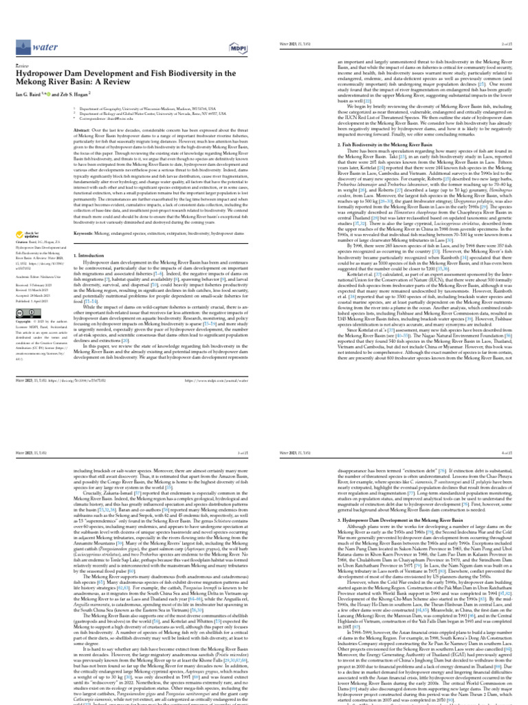 Hydropower Dam Development and Fish Biodiversity in The Mekong River ...