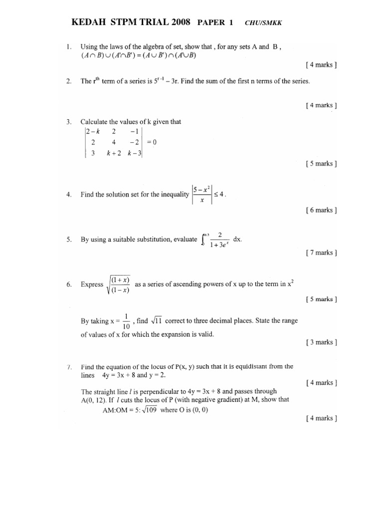 STPM Math (Kedah) | PDF | Technology & Engineering
