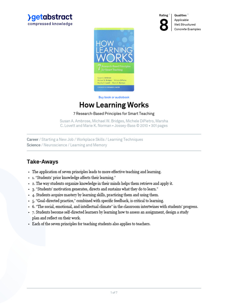 How Learning Works Ambrose en 38755 | PDF | Learning | Teachers