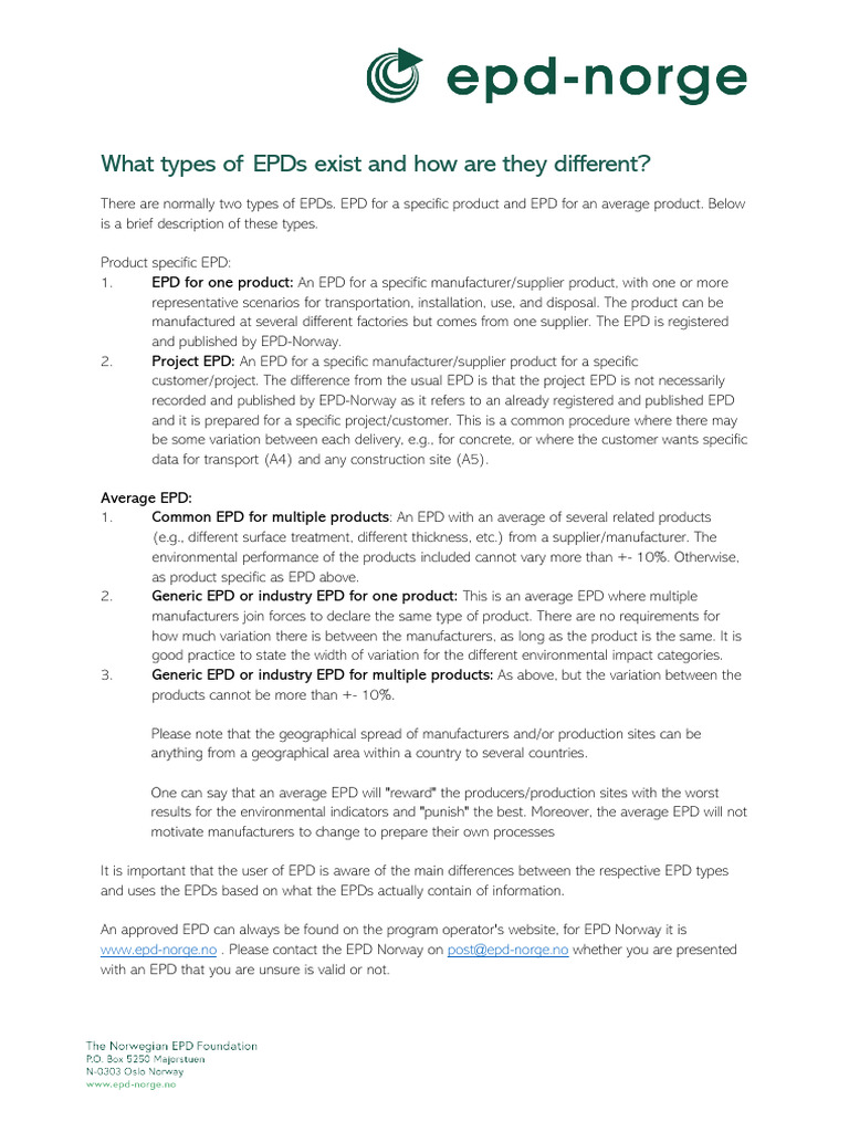 What Types of EPDs Exist and How Are They Different | PDF