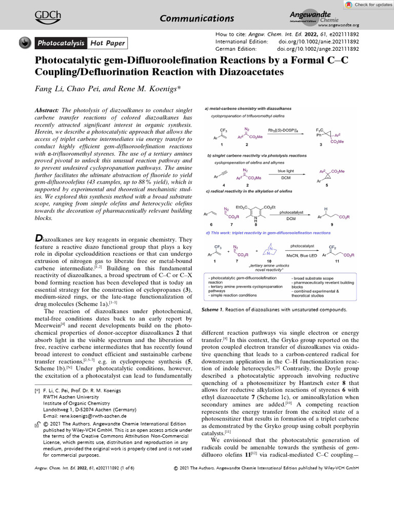 Angew Chem Int Ed - 2021 - Li - Photocatalytic gem‐Difluoroolefination Reactions by a Formal C C ...