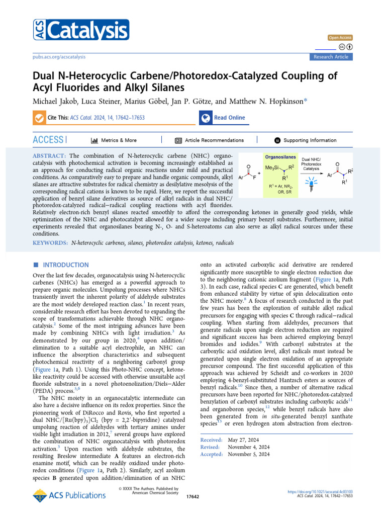 NHC/Photoredox-Catalyzed Alkylation | PDF | Redox | Catalysis