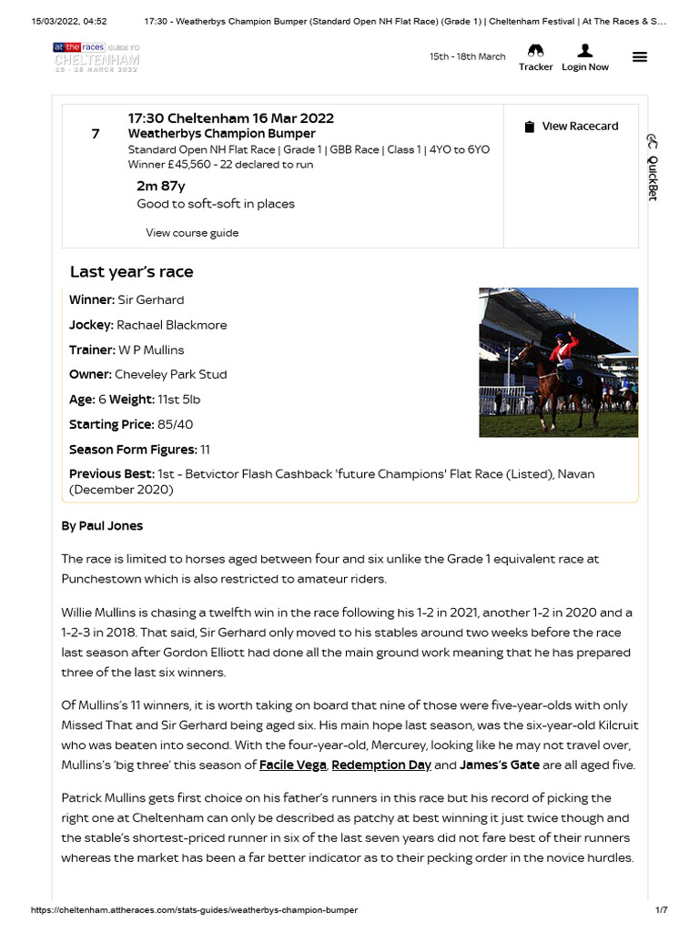 Weatherbys Champion Bumper | PDF | Equestrian Sports | Horse Racing