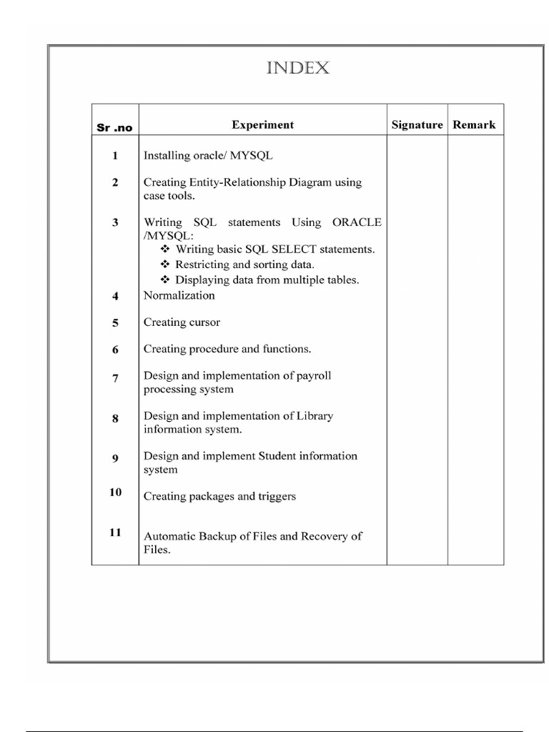 Index DBMS Lab File | PDF