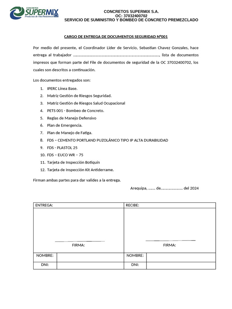 Cargo de Entrega de Documentos | PDF