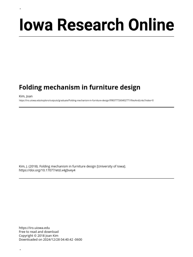 Folding Mechanism in Furniture Design | PDF | Chair | Furniture