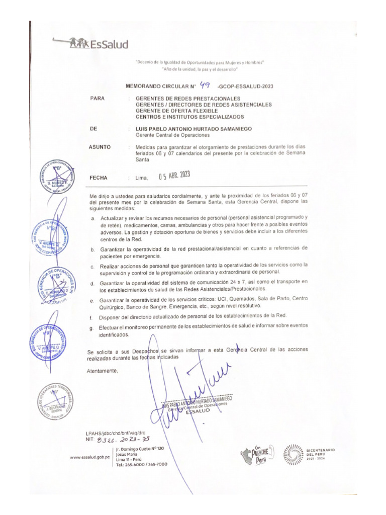 Memorando Circular 49 GCOP ESSALUD 2023 | PDF