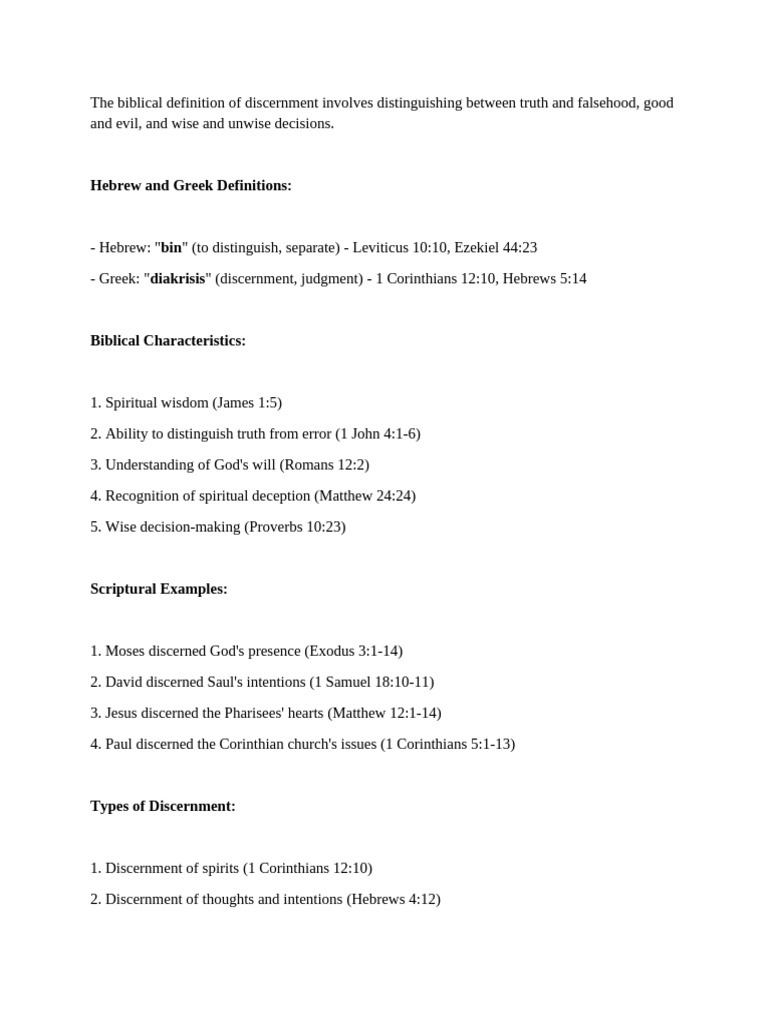 The biblical definition of discernment involves final | PDF