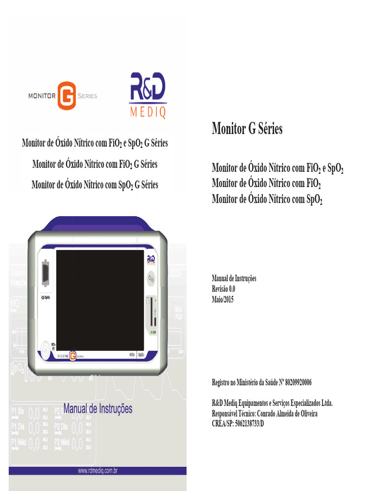 MMOE0082 - Manual Monitor de Óxido Nítrico Com SpO2 e FiO2 G Séries ...