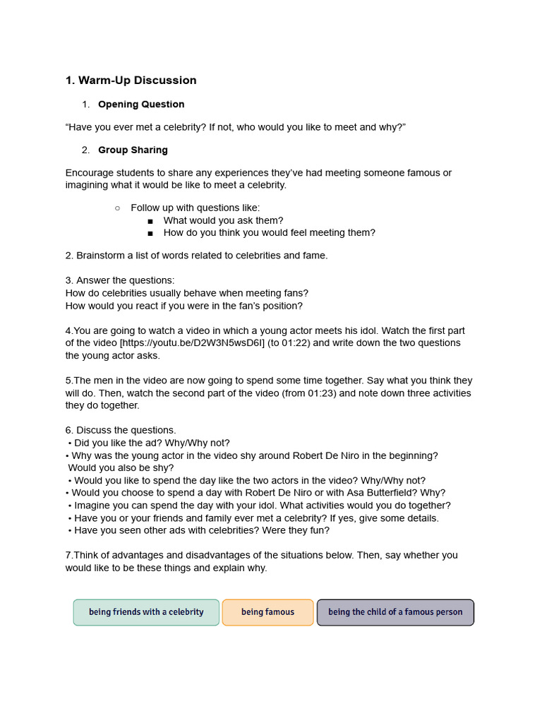 Speaking Lesson Plan Meeting A Celebrity | PDF