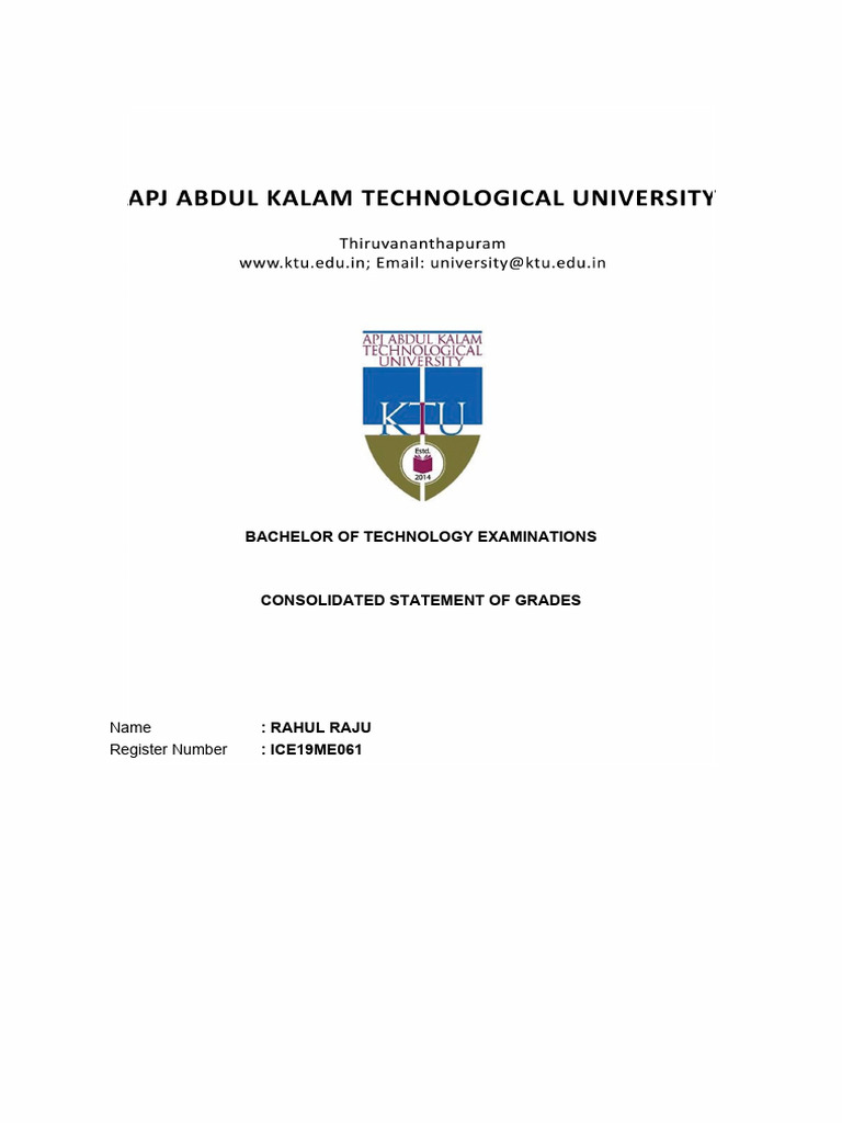 KTU Consolidated Grade Card Guide | PDF | Engineering | Machines