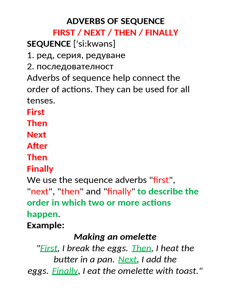 Adverbs of Sequence | PDF