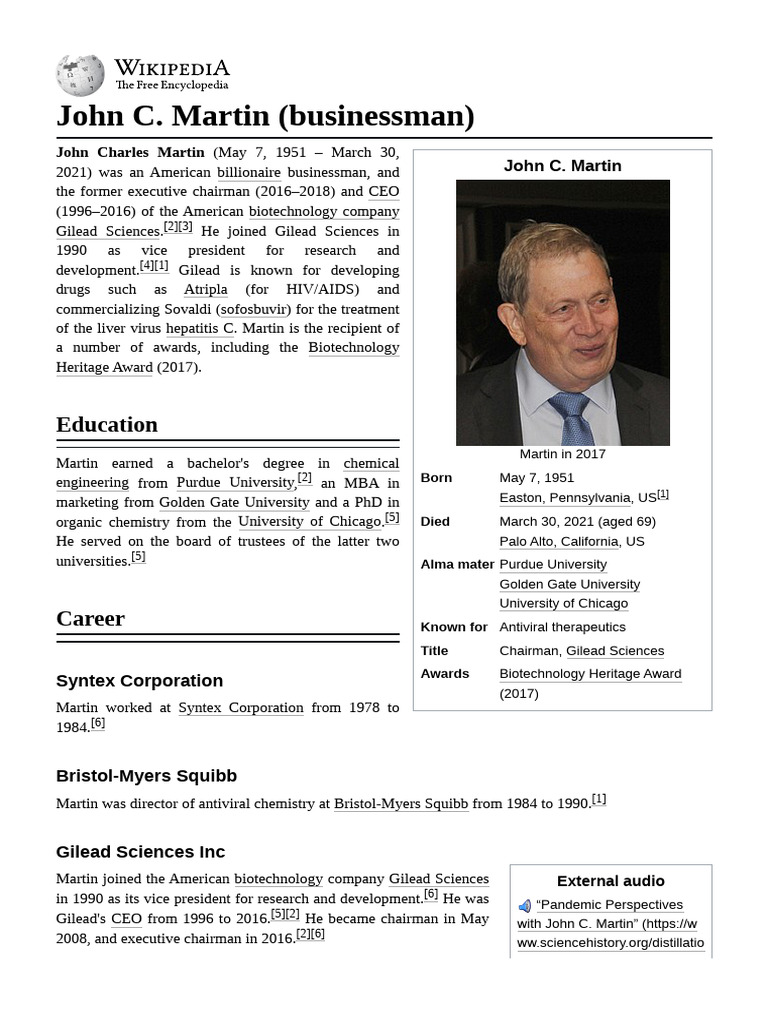 John C. Martin (Businessman) | PDF | Health Sciences | Medical Specialties