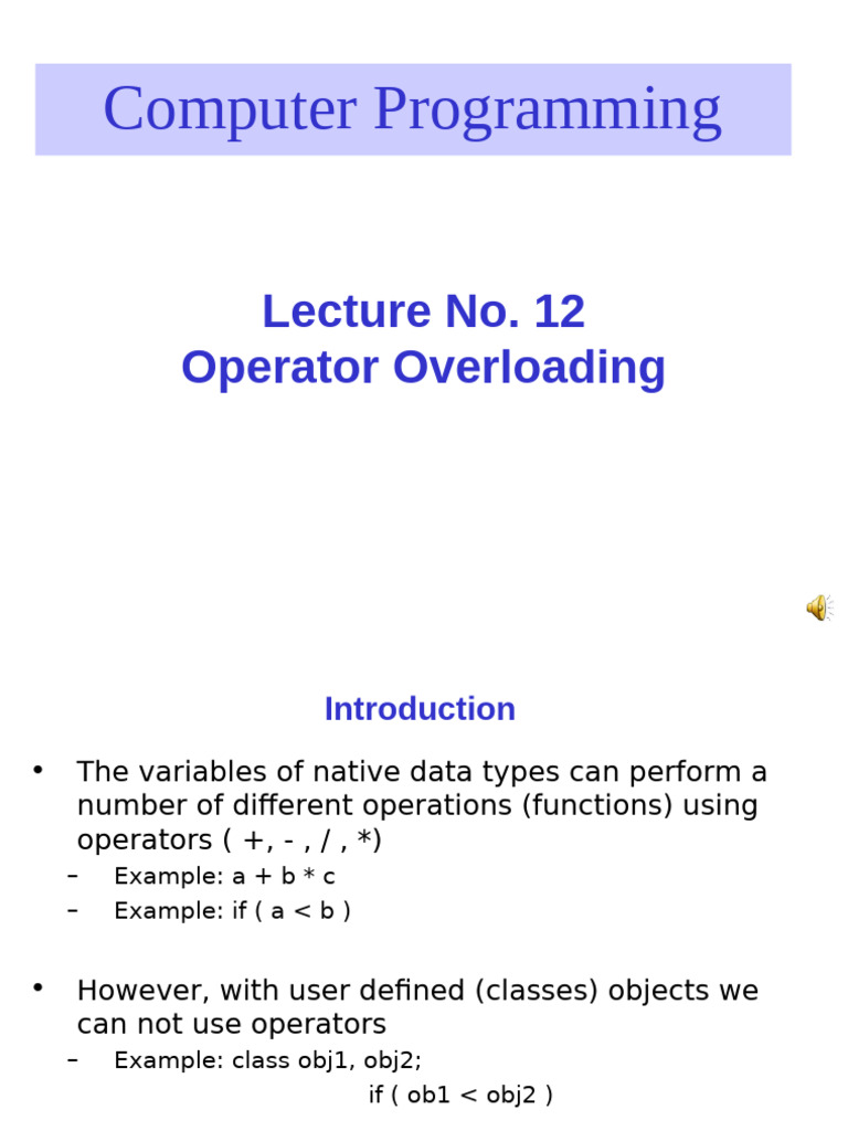 NU-Lec 12 - Operator Overloading - I | PDF | Parameter (Computer Programming) | Integer ...