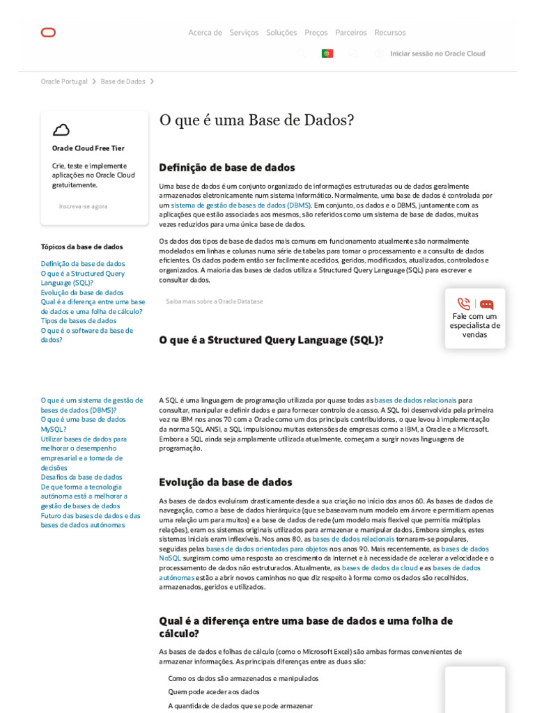 O Que É Uma Base de Dados - Oracle Portugal | PDF | Bancos de dados ...