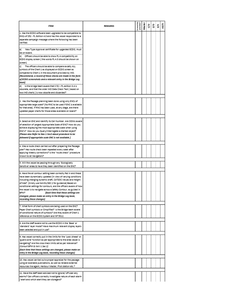 ECDIS 2nd Off Checklist | PDF | Computing
