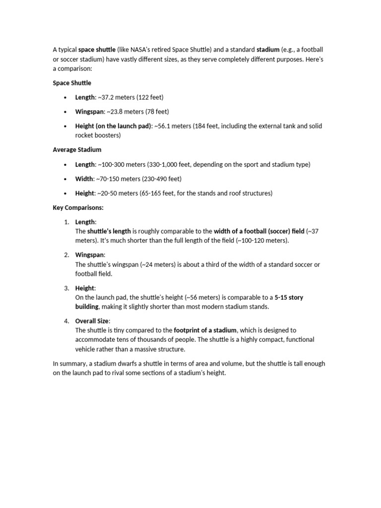 Shuttle Size Comparisson | PDF