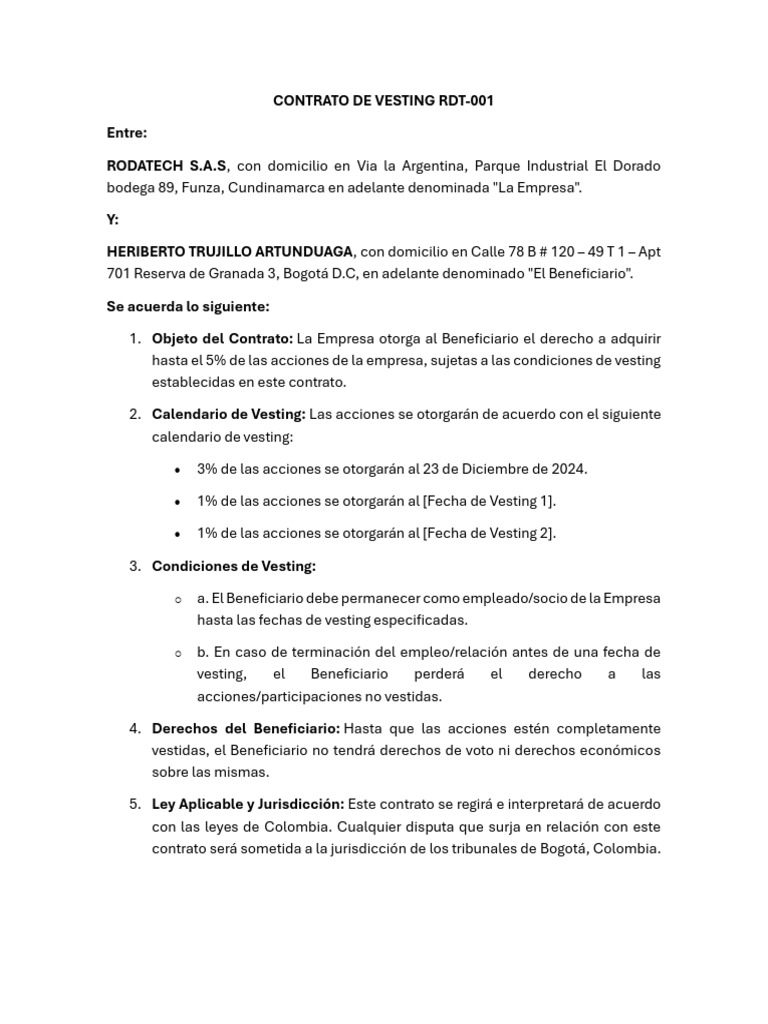 Contrato de Vesting Hta | PDF