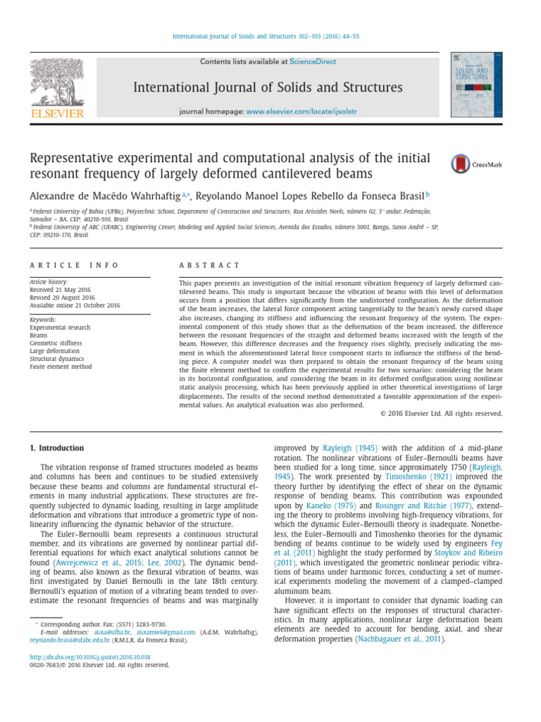 Representative experimental and computational analysis of the initial resonant frequency of ...