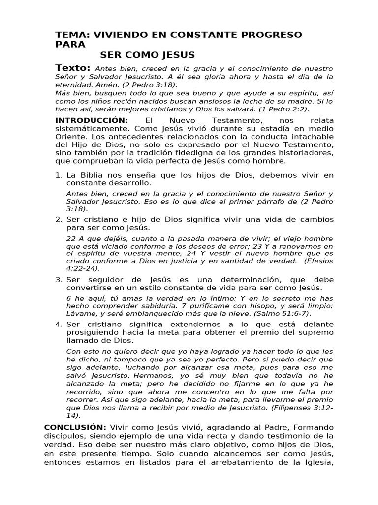 Viviendo en Un Progreso Constante para Ser Como Jesus | PDF | Jesús | Dios