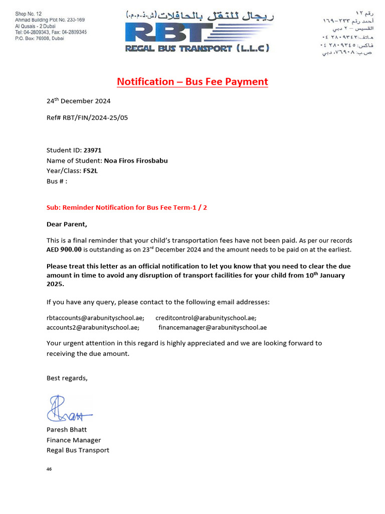 Bus Fee Payment | PDF