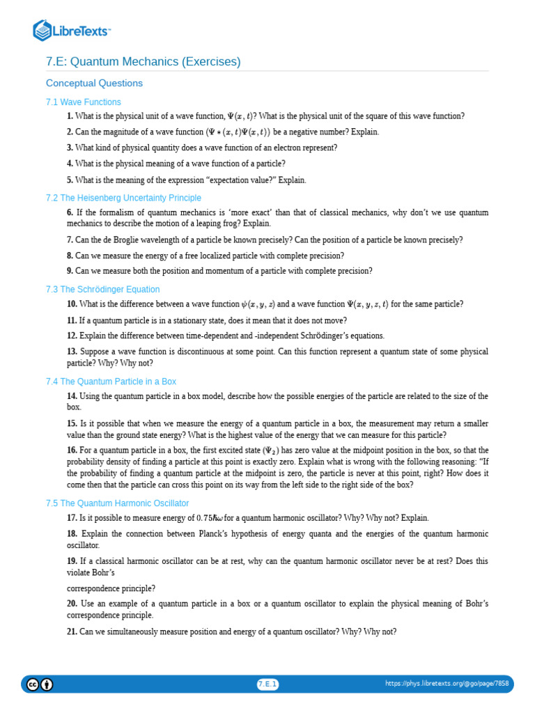 7.0E 7.E Quantum Mechanics (Exercises) | PDF | Wave Function | Waves