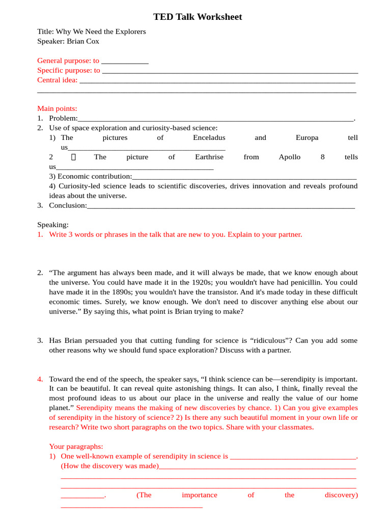 Why We Need The Explorers Worksheet2024 | PDF