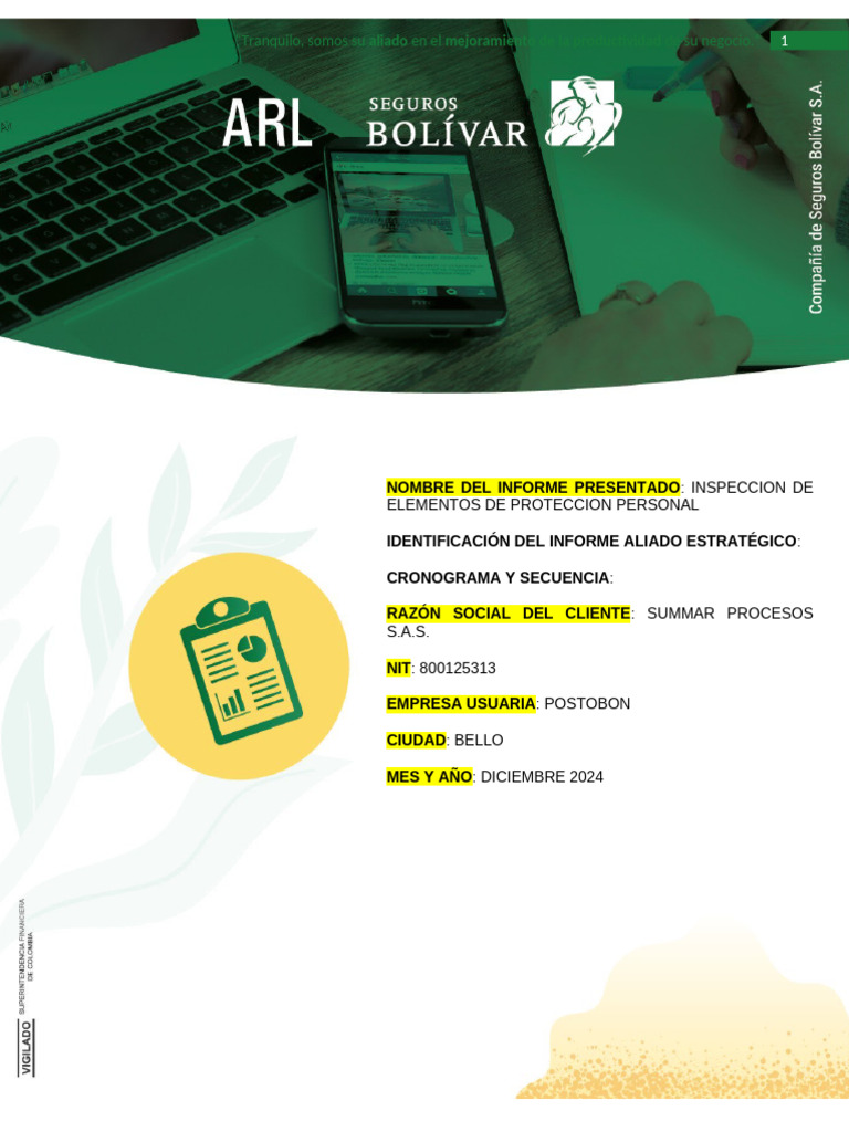 Informe Inspeccion Epps Postobon Bello Dic Arl Bolivar (1) | PDF