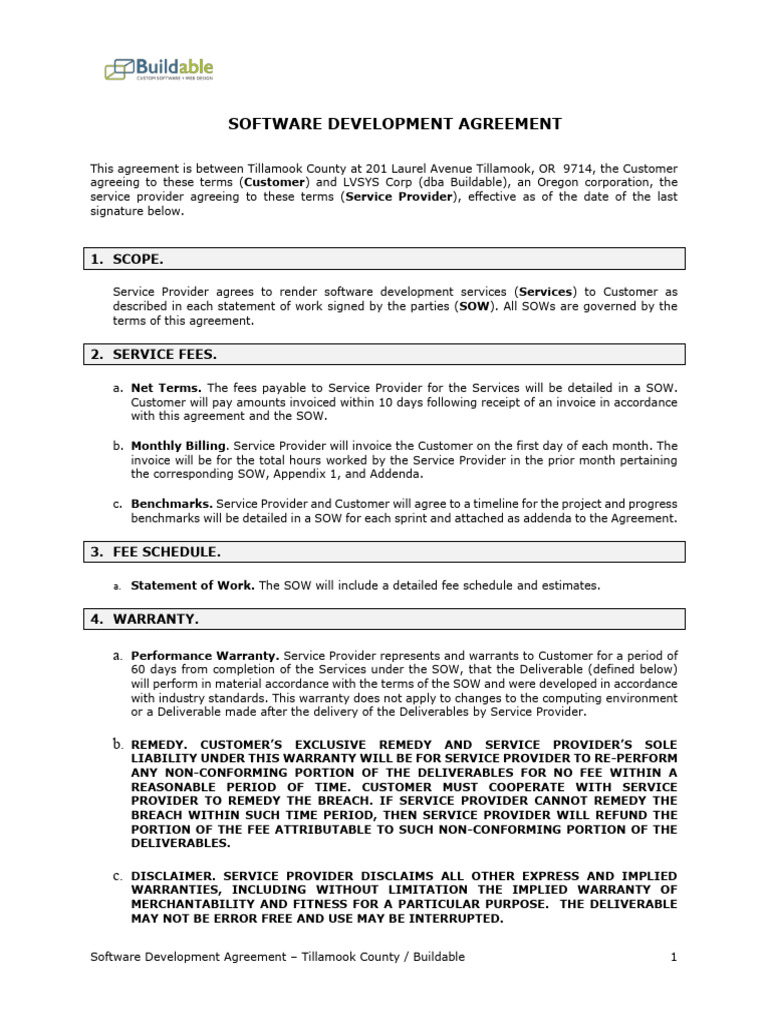 Software Development Agreement - Tillamook County - Buildable Signed ...