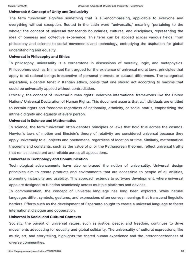 Understanding Universal Concepts of Unity | PDF | Liberal Arts Education