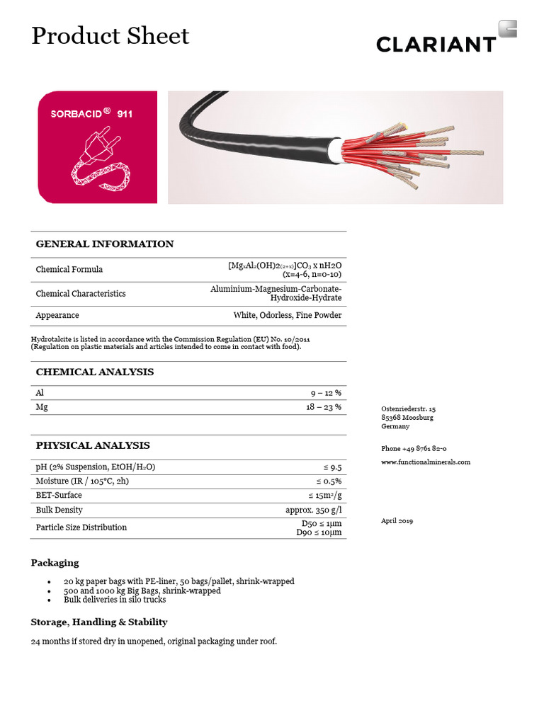 Clariant Product Sheet SORBACID 911 201904 EN | PDF | Polyvinyl Chloride | Chemical Substances