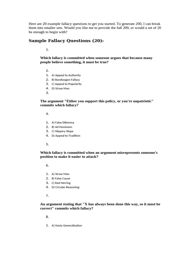 Here Are 20 Example Fallacy Questions To Get You S | PDF | Fallacy ...