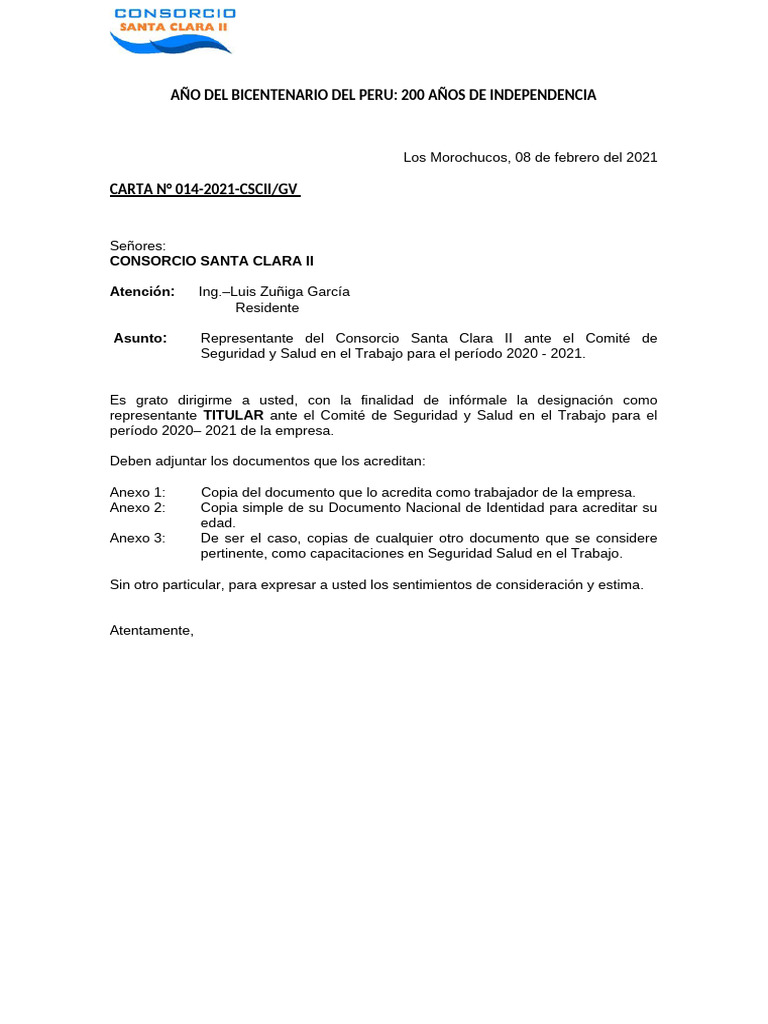 SST-F-055 Carta de Candidatura - CSCII empleador | PDF