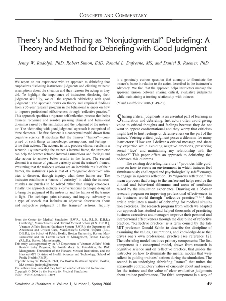 Rudolph - Col 2006. No Such Thing As Non-Judgmental Debriefing | PDF ...